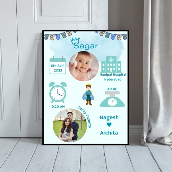Personalized Baby Birth Frame Blue Colour | Newborn Photo Frame ...