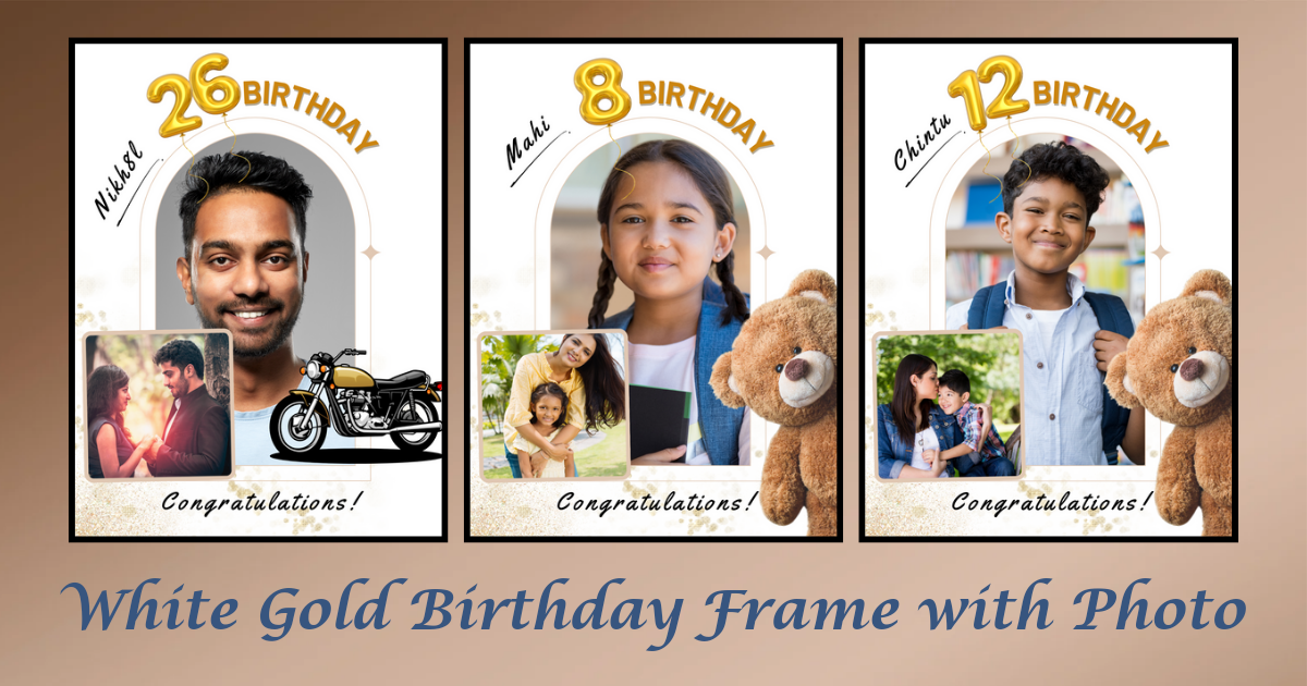 White Gold Birthday Frame with Photo - iloveframe.com